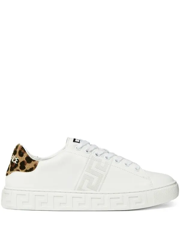 Versace Greca Leopard-embroidered Sneakers - White