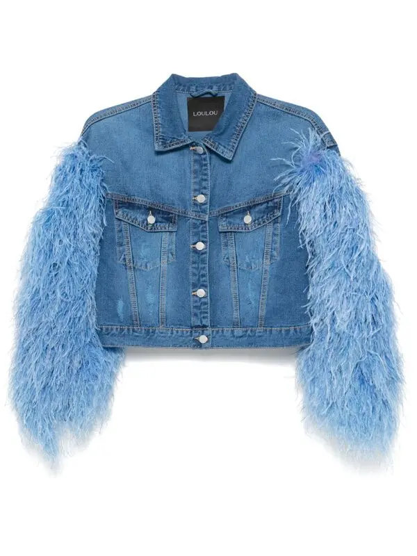 LOULOU Feather-trimmed Denim Jacket