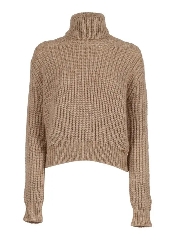 FAY Long Sleeve High Neck Sweater - Beige