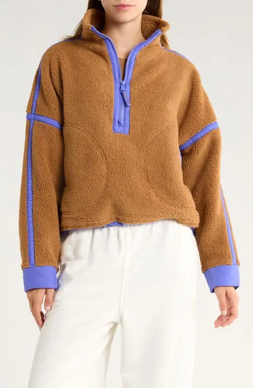 Free People Mountain High Fleece Half Zip Pullover - Twig Combo