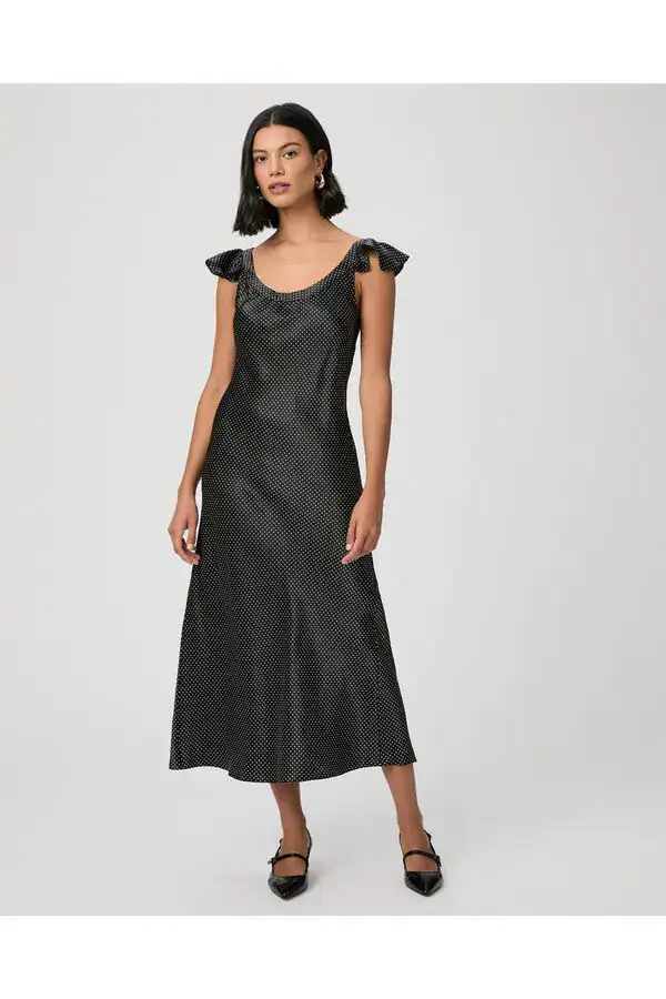 black polka dot slip dress Malyshka Polka Dot Slip Dress with Scarf – Lea Clothing Co main image 1