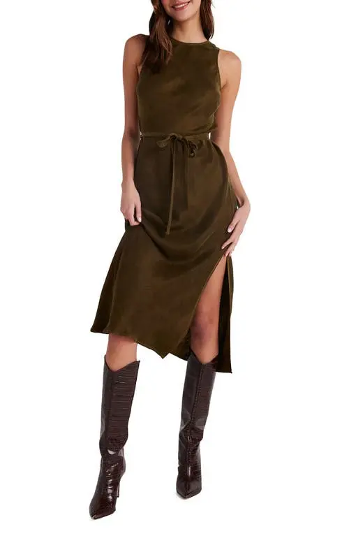 Bella Dahl Tie Waist Sleeveless Satin Dress - Autumn Olive | Editorialist