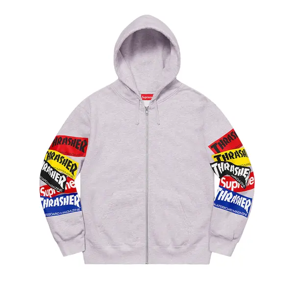 Supreme X Thrasher Multi Logo Zip Up Hoodie - Grey