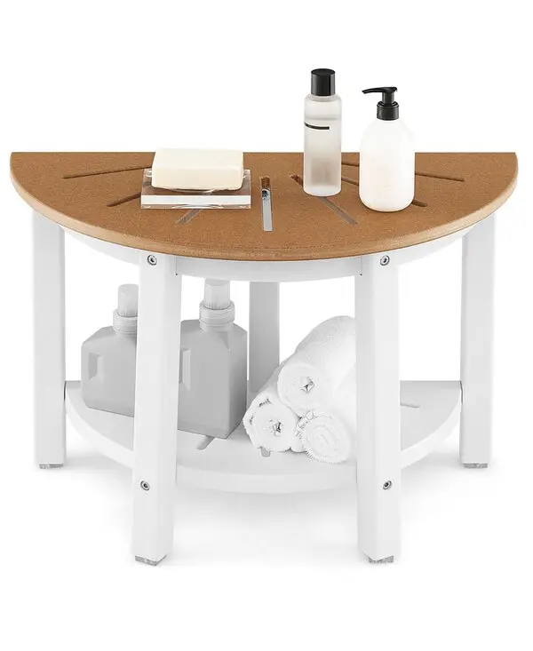 COSTWAY Waterproof Hdpe Semicircular Shower Bench 2-tier Bath Spa Bench