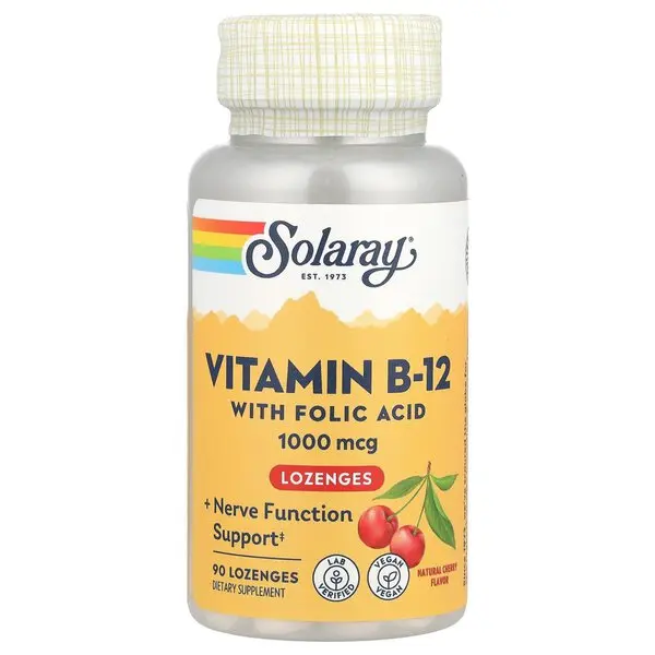 SOLARAY Vitamin B-12 With Folic Acid Lozenges Natural Cherry 1 000 Mg 90 Lozenges