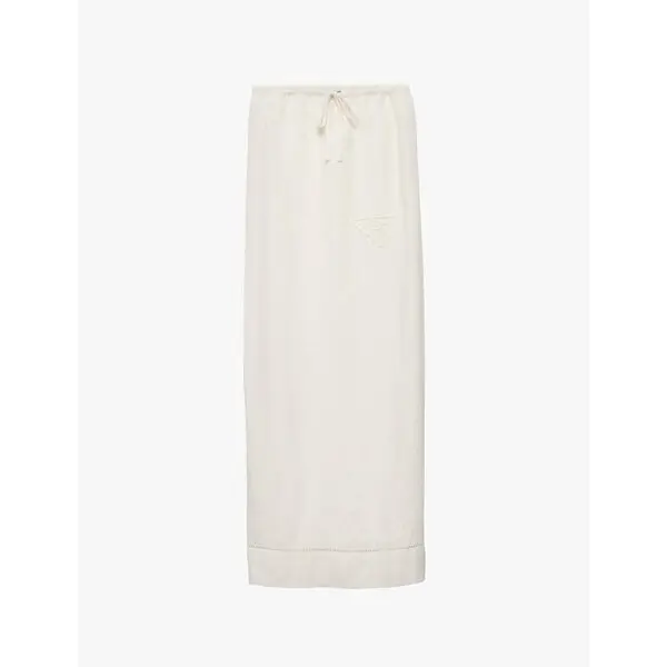 Prada Logo-embroidered Linen Maxi Skirt - Neutral