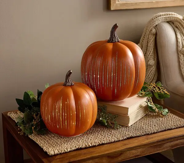 VALERIE PARR HILL As Is Set Of 2 Lit Starry Night Glass Pumpkin Valerie