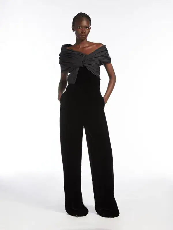 Max Mara Micro-Faille And Velvet Jumpsuit Black Editorialist