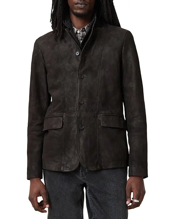 All Saints Survey Layered Leather Blazer - Anthracite