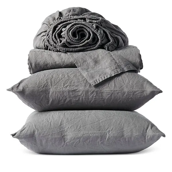 COYUCHI Relaxed 4 Piece Linen Sheet Set, Full - Slate