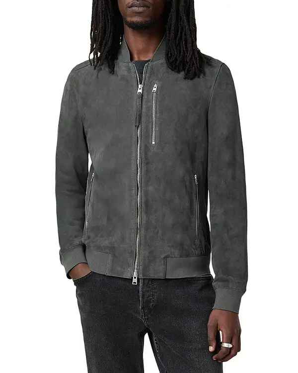 All Saints Kemble Suede Bomber Jacket - Slatestone