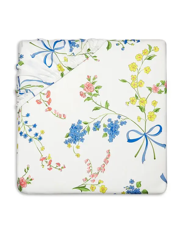 PRATESI Vivaio Fitted Sheet, Queen - White/medium Blue