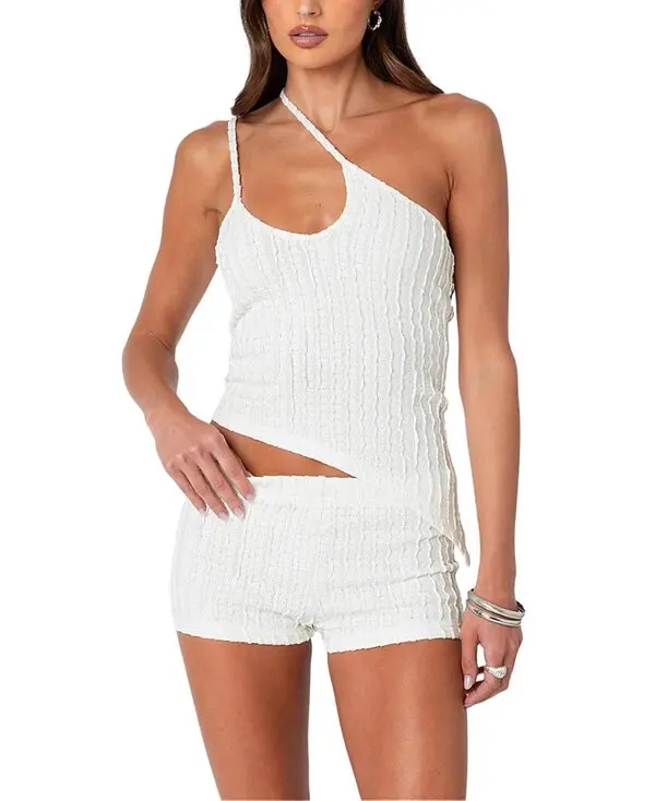 EDIKTED Phoebe Asymmetric Knit Top - White