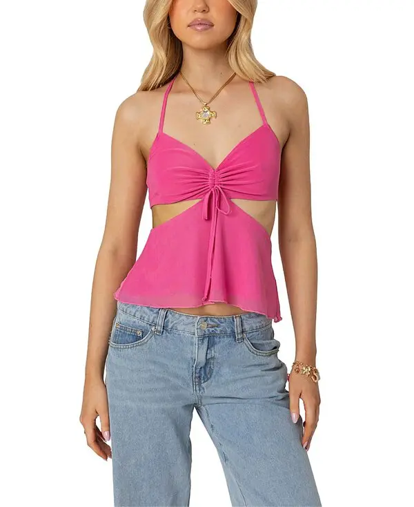 EDIKTED Cutout Mesh Halter Top