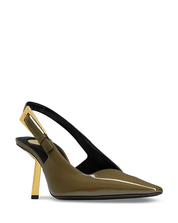 Saint Laurent Lee Mid-heel Slingback Pumps - Kaki Patent