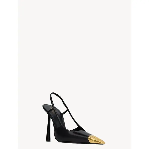 Saint Laurent Jeanne Slingback Pumps - Black And Gold Lambskin