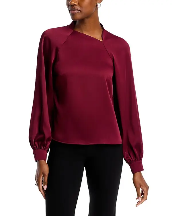 Misook Asymmetrical Bishop Sleeve Blouse