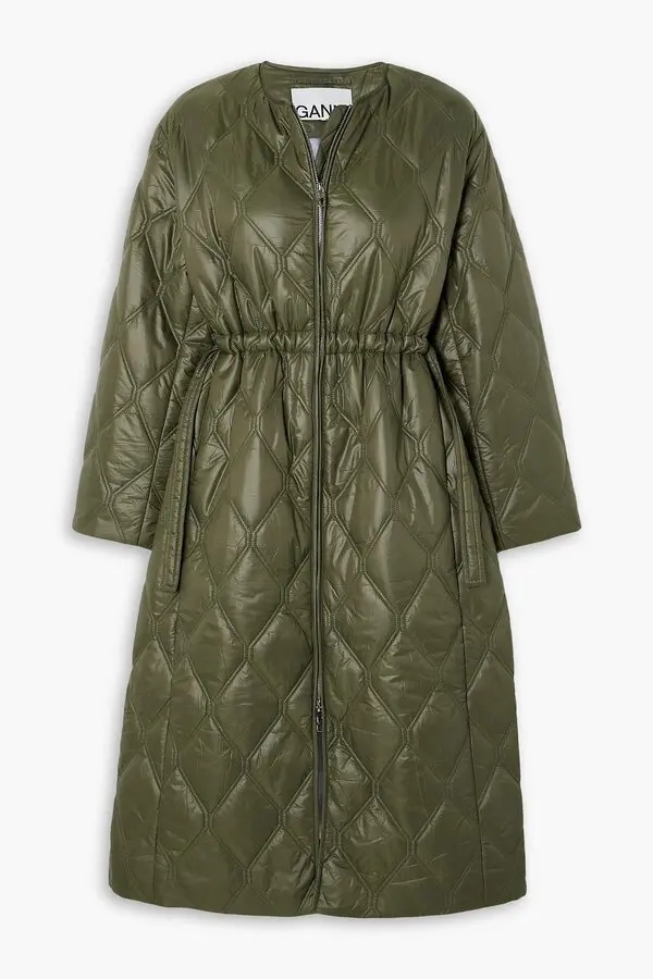 GANNI Quilted Glossed-shell Coat - Army Green
