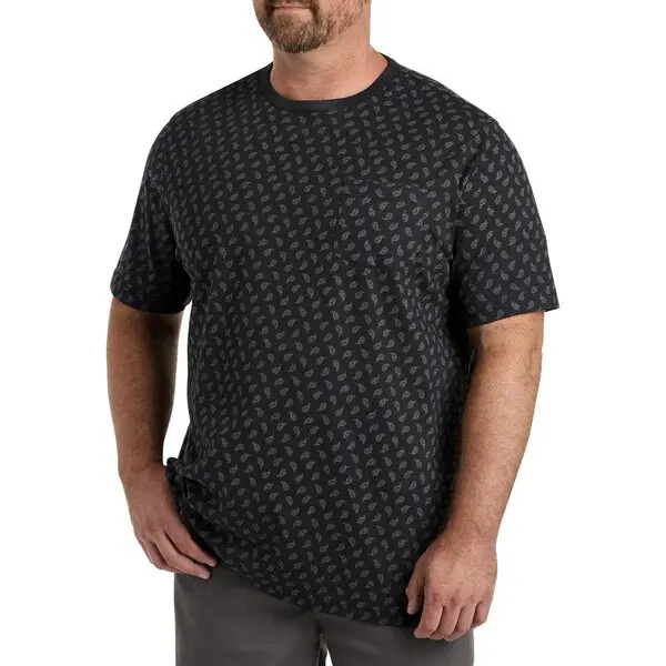 HARBOR BAY BY DXL Big & Tall Paisley Print Pocket T-shirt - Black/grey