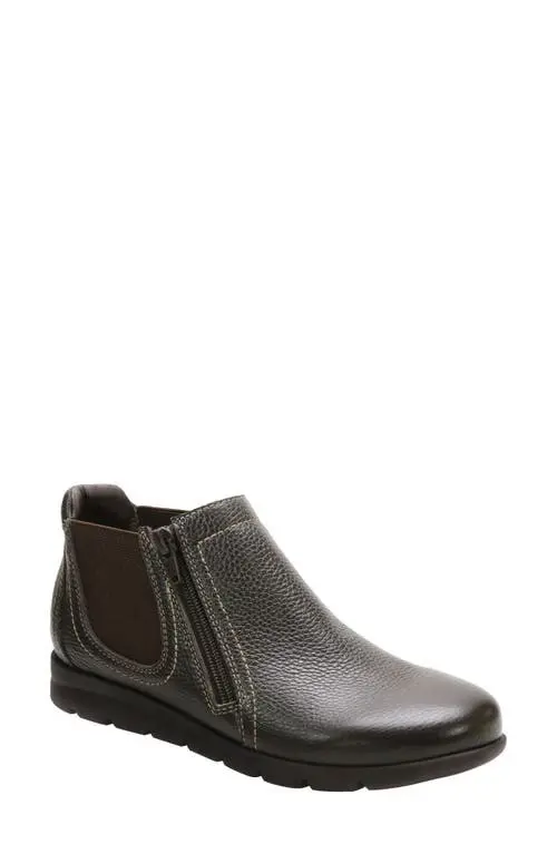 DAVID TATE Popular Leather Wedge Bootie - Brown Pebble Grain