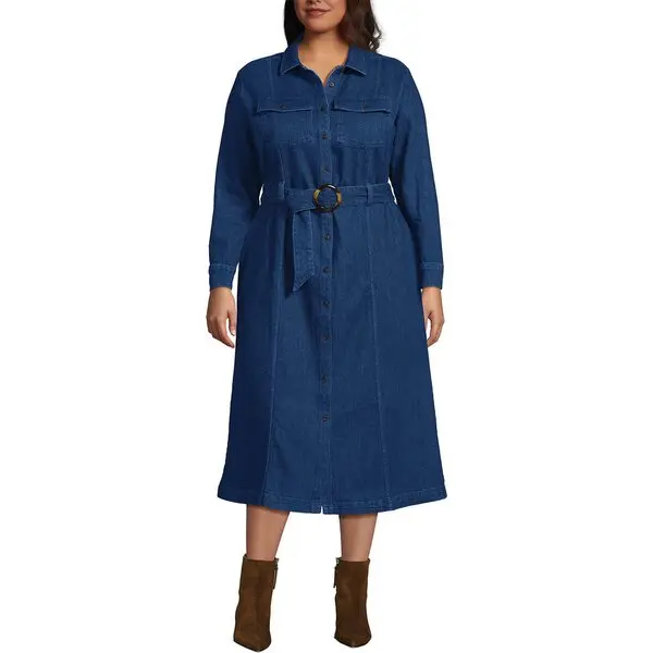LANDS' END Denim Midi Shirt Dress - Valletta Blue Wash