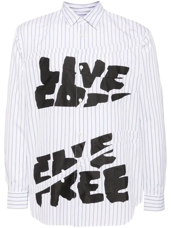 Comme Des Garçons Free Curved Printed Striped Shirt - White