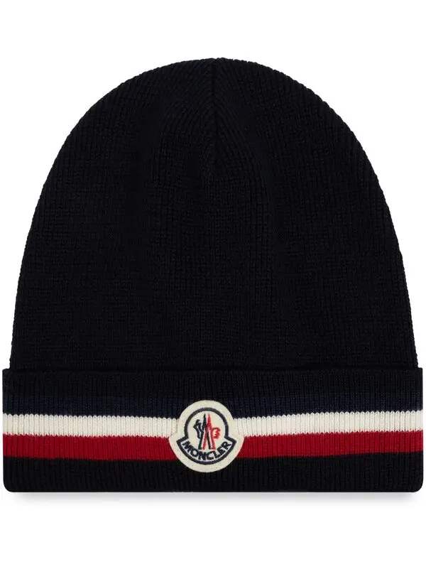 Moncler Logo Patch Beanie - Blue