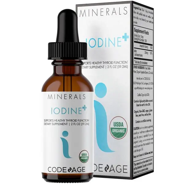 CODEAGE Usda Organic Iodine Drops &#x2013; Usda Certified Organic 250 Mcg Per Serving 1+ Year Supply Liquid Iodine Supplement