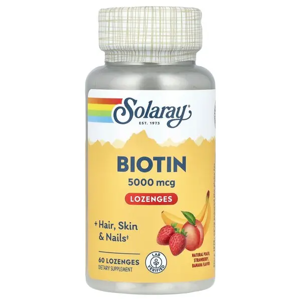 SOLARAY Biotin Natural Peach Strawberry Banana 5 000 Mcg 60 Lozenges - Open Miscellaneous