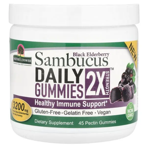 NATURE'S ANSWER Black Elderberry Sambucus Daily Gummies 2x Strength 3 200 Mg