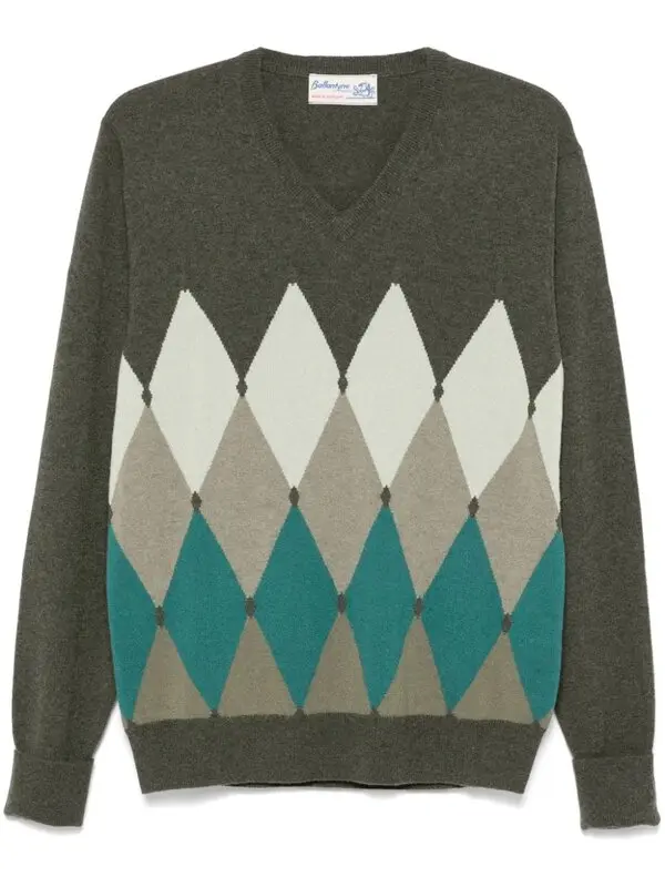 Ballantyne V-Neck Cashmere Sweater With Classic Argyle Ballantyne