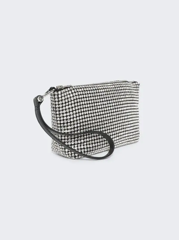 Alexander Wang Heiress Crystal Mesh Wristlet Pouch - Silver