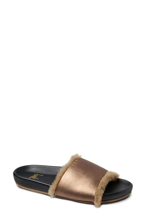 Beek Gallito Genuine Shearling Slide Sandal - Mocha Metal / Bronze Shearling