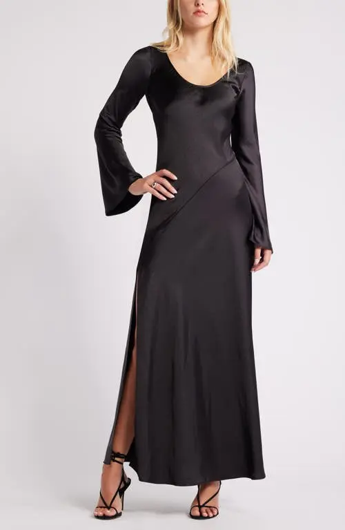 Open Edit Long Sleeve Bias Cut Satin Maxi Dress In Black - 55% Off |  Editorialist