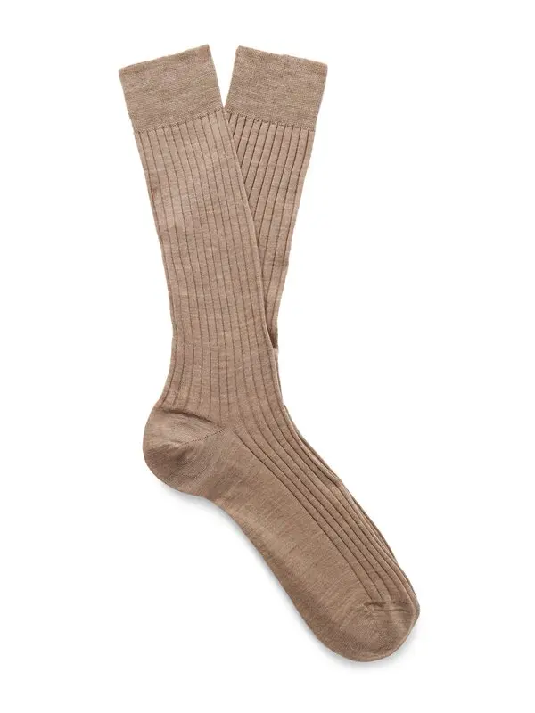 Mr P. Ribbed Merino Wool-blend Socks - Brown