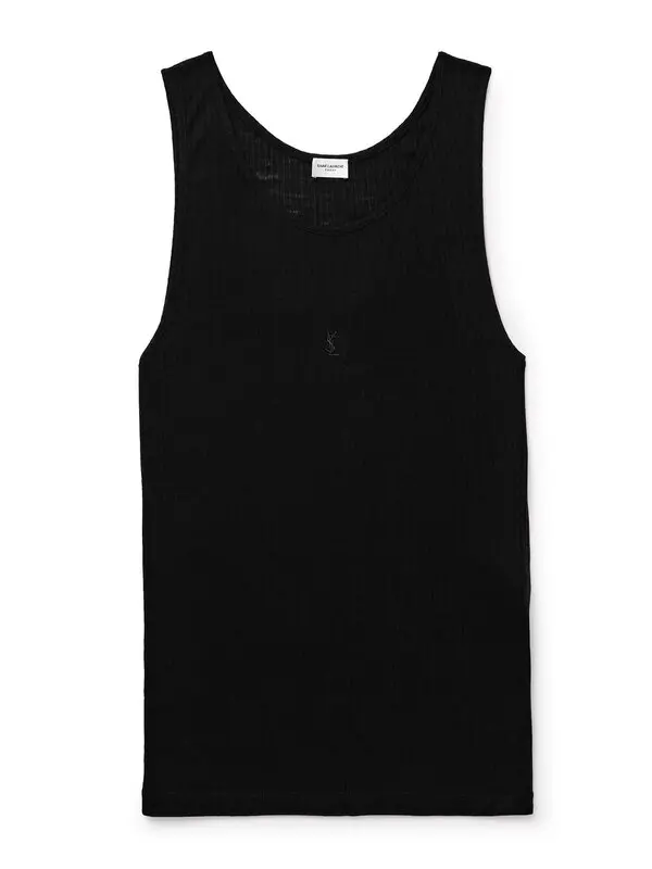 Saint Laurent Cassandre Ribbed Logo-embroidered Wool Tank Top