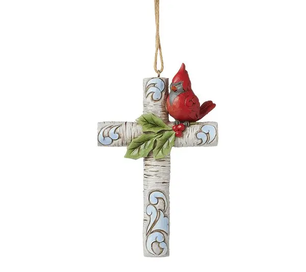 JIM SHORE Cardinal With Cross Ornament