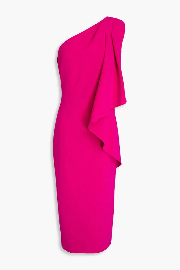 Badgley Mischka One-shoulder Draped Crepe Midi Dress