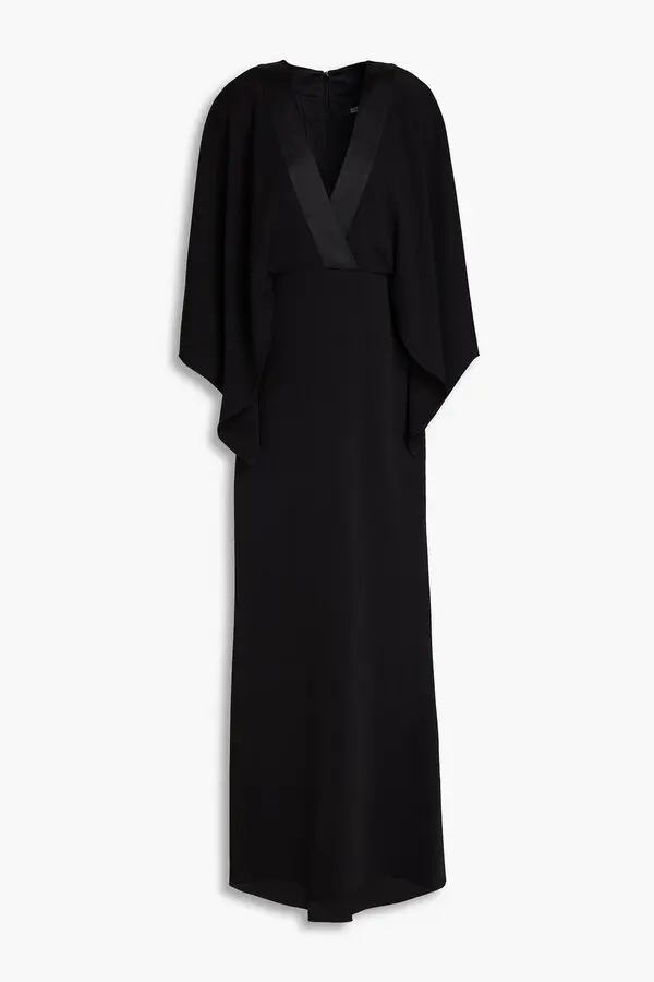 Badgley Mischka Draped Satin-trimmed Crepe Gown