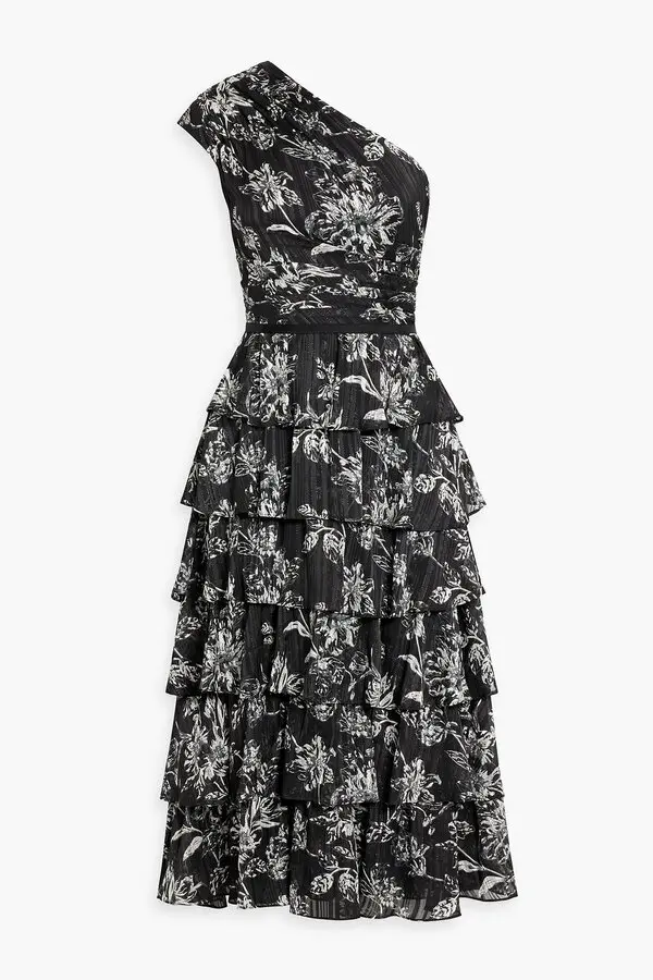 MIKAEL AGHAL One-shoulder Floral-print Jacquard Midi Dress