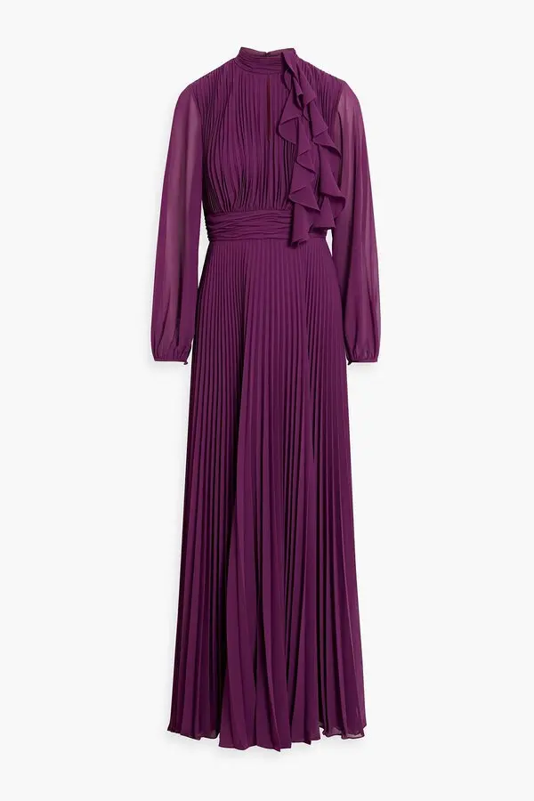 MIKAEL AGHAL Ruffled Plissé-chiffon Maxi Dress