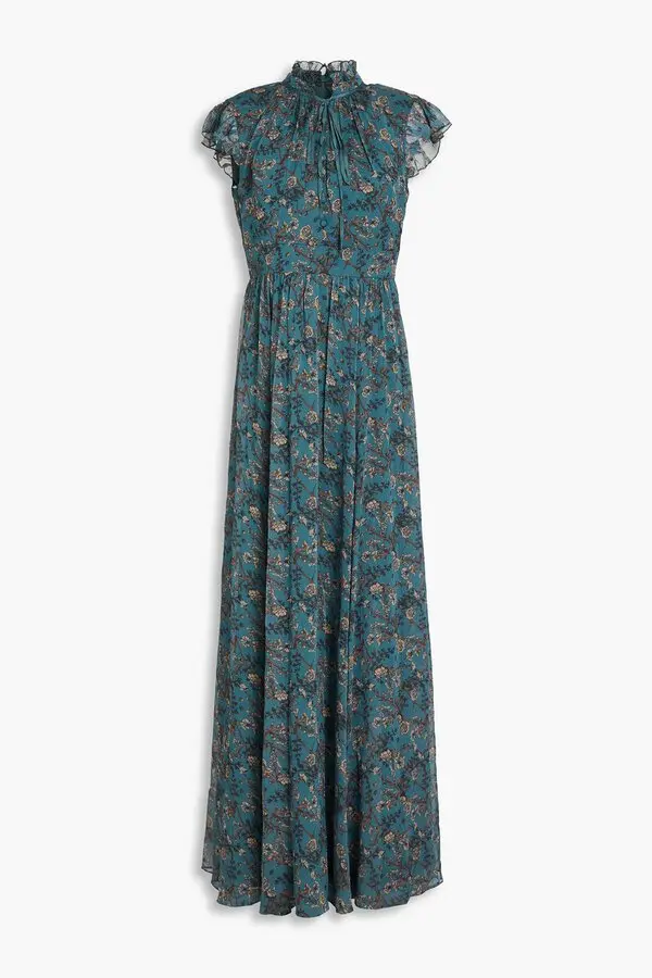 MIKAEL AGHAL Ruffled Floral-print Crepon Maxi Dress