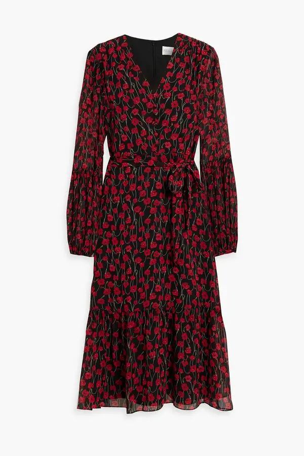MIKAEL AGHAL Belted Floral-print Chiffon Midi Dress