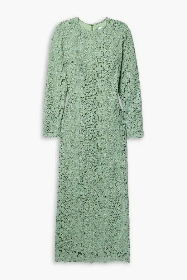 markarian green dress Coco Pistachio Green Floral Jersey Long Sleeve Gown – Markarian main image 0