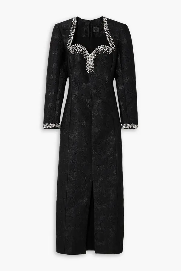 Huishan Zhang Eleanor Crystal-embellished Cloqué Midi Dress - Black
