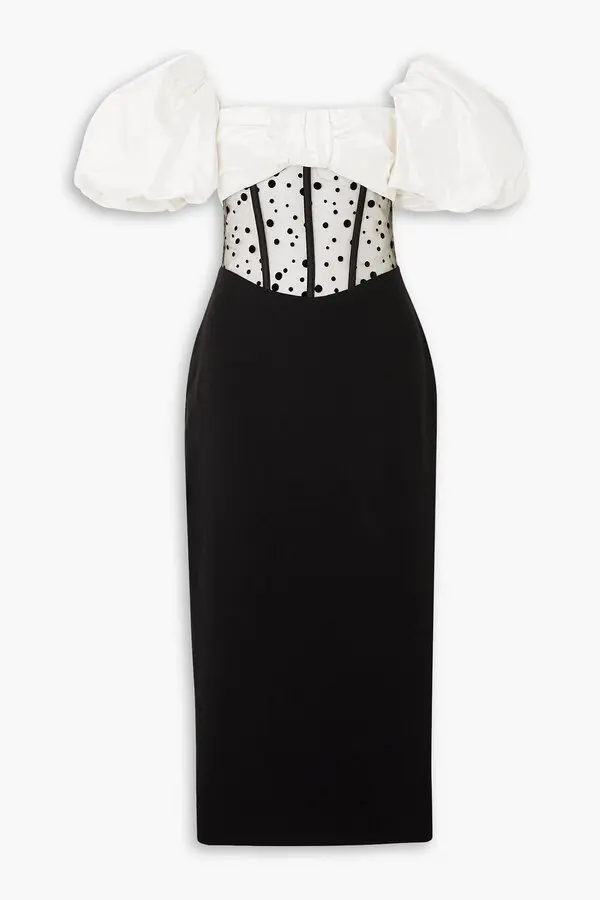 RASARIO Off-the-shoulder Taffeta, Tulle, And Crepe Midi Dress