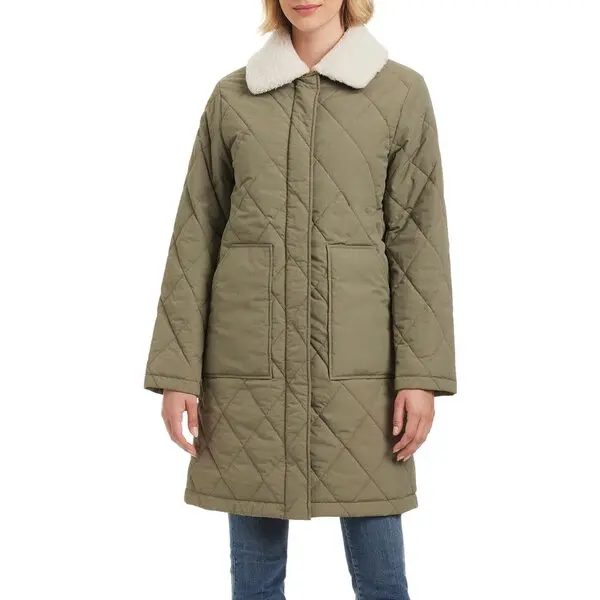 Sanctuary Water Resistant Quilted Coat With Faux Shearling Collar