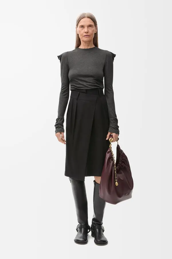 Loewe Wrap Skirt In Cotton And Silk Gabardine - Black