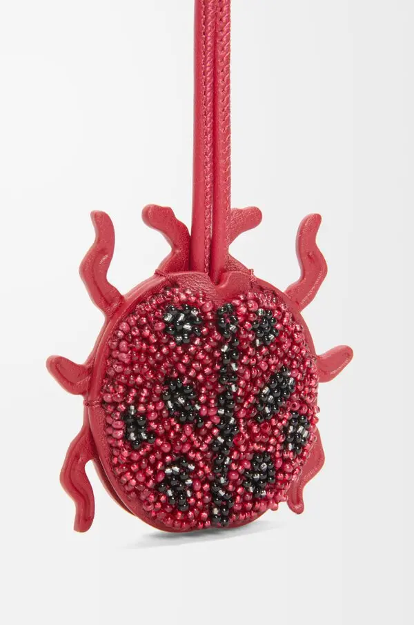 Loewe Ladybug Keyfob Charm In Beaded Leather - Ruby Red