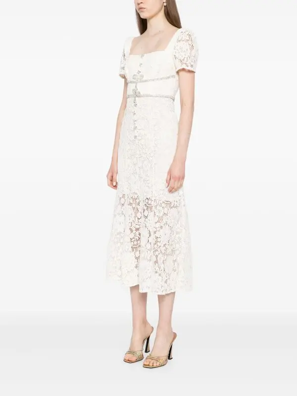 Self-Portrait Lace Diamante Bow Midi Dress In White 5% Off